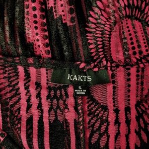Kaktus | Tops | Kaktus Red Black Sheer Long Sleeve Tunic Top | Poshmark